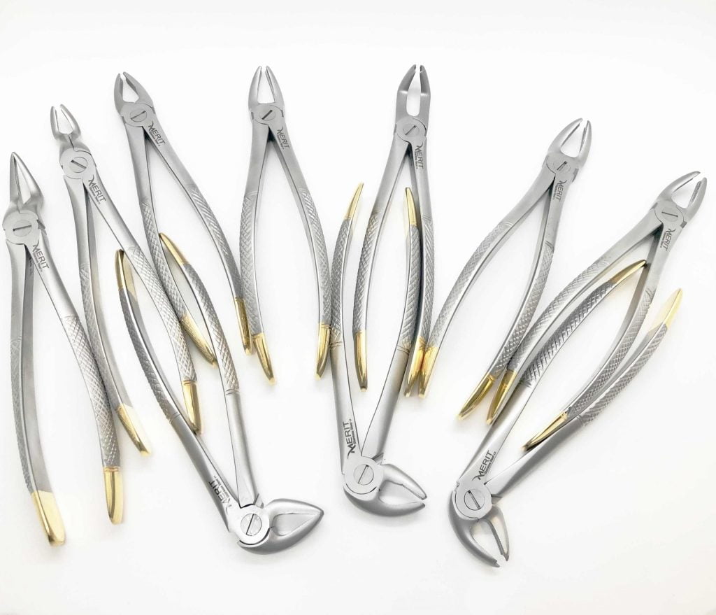 English Pattern Tooth Extracting Forceps Set Dental Instruments Gold Dull Finish 10 PCs - Merit ...