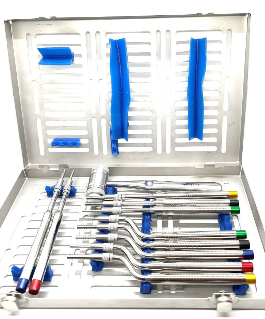 Sinus Lift Osteotomes Kit Straight Off Set Concave Mead Mallet Cassette Dental - Merit Surgical